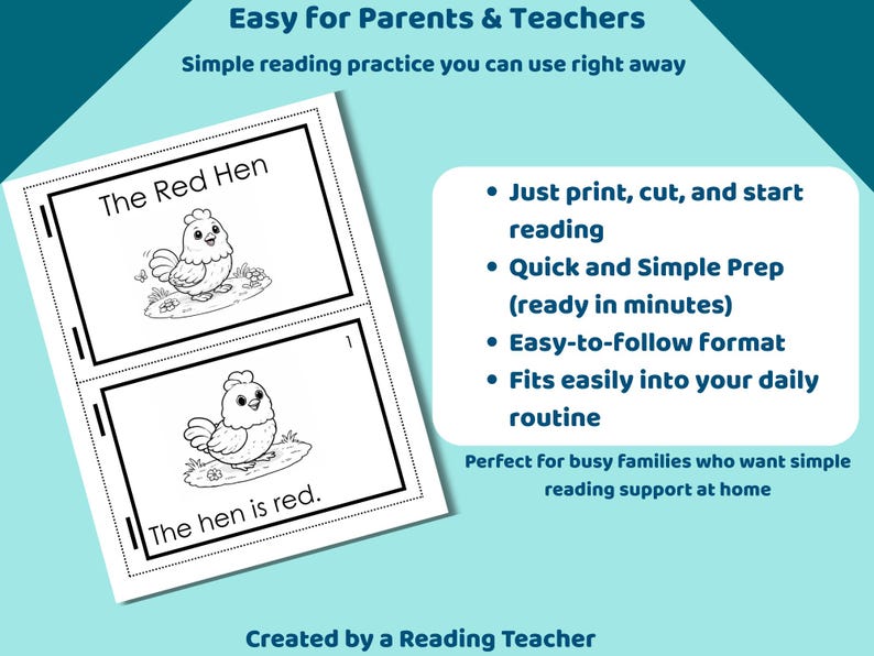 CVC Decodable Reader Short E | the Red Hen | Beginning Reader Book ...