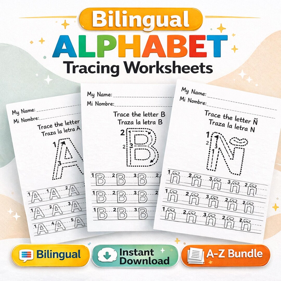 Bilingual Alphabet Tracing Worksheets | English Spanish Handwriting ...