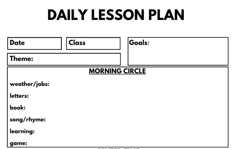 Preschool Daily Lesson Plan Template - Etsy