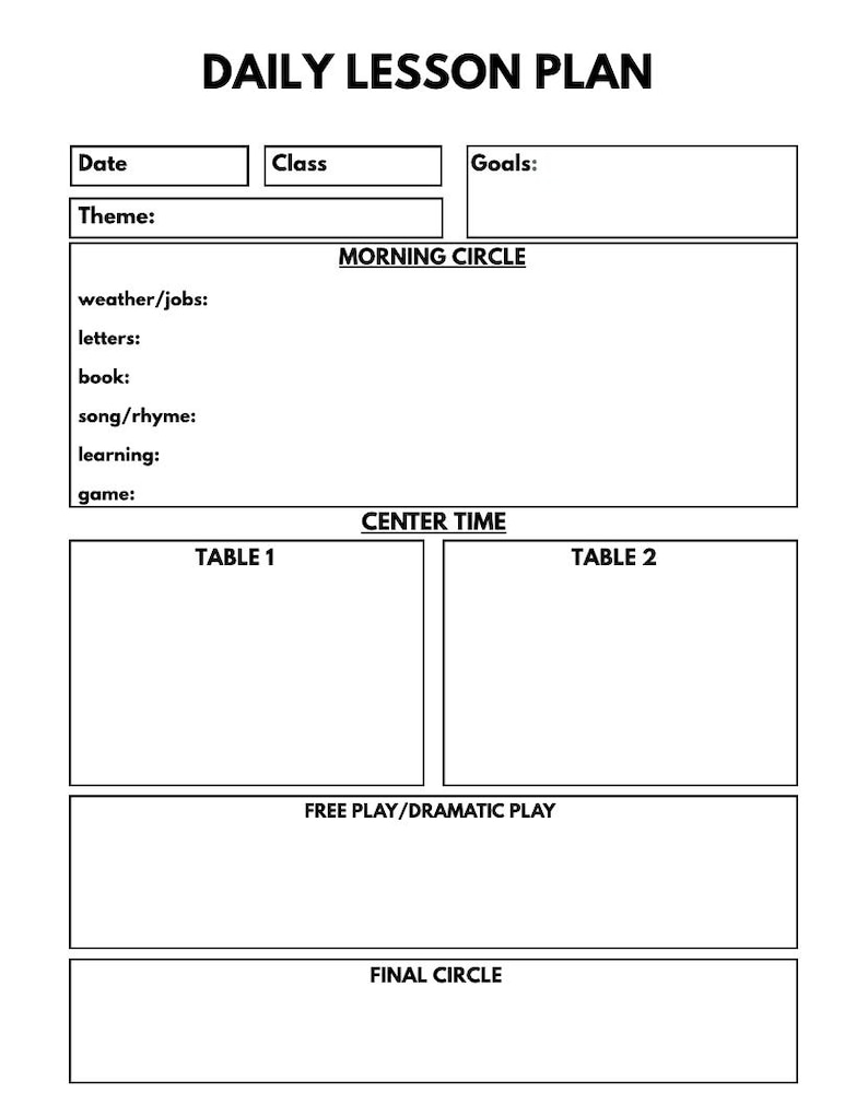 Preschool Daily Lesson Plan Template - Etsy