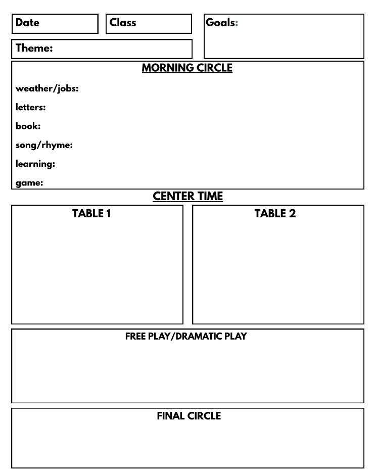 Preschool Daily Lesson Plan Template - Etsy