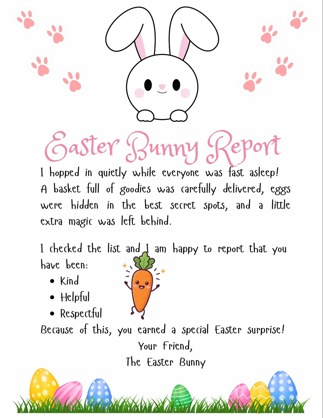 Easter Bunny Report Card | Kids Behavior Notes (PDF Download) - Etsy