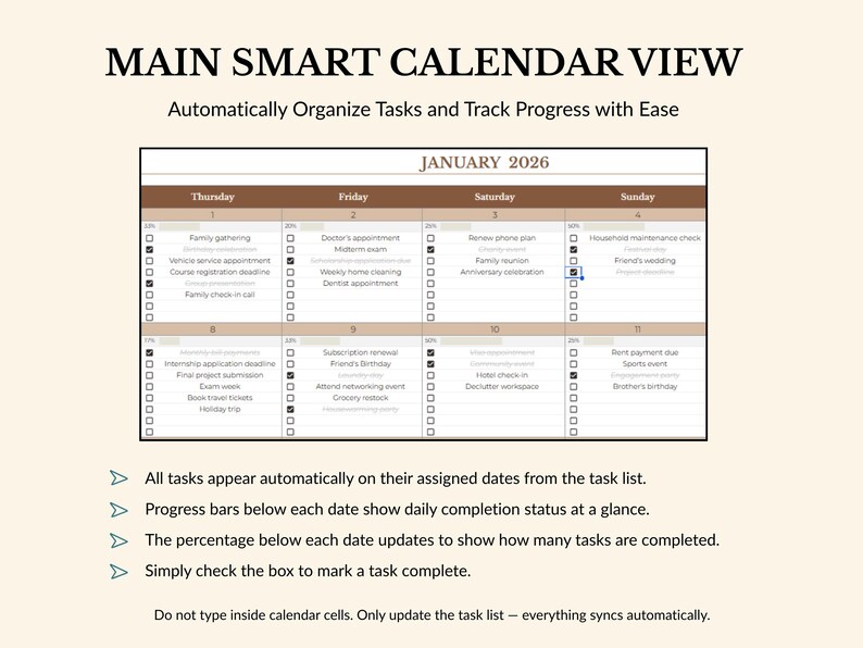 Smart Calendar Google Sheets Task Tracker Spreadsheet Digital ADHD ...