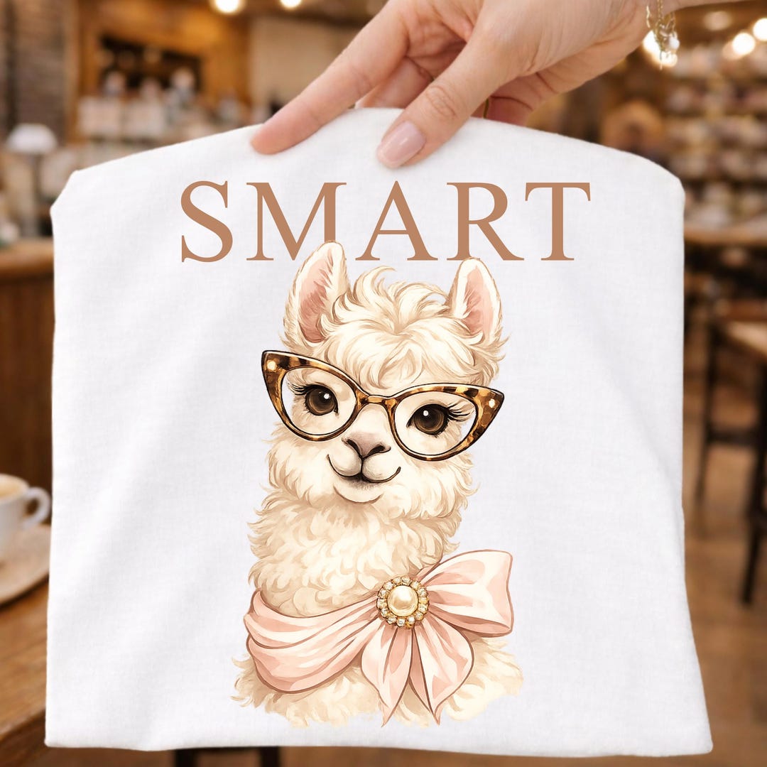 Smart Llama PNG, Cute Nerdy Animal Shirt Design, Coquette Bow Alpaca ...