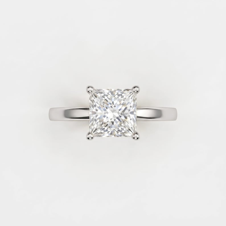 Square Princess Moissanite Solitaire Ring, 14K Gold Plated Sterling ...