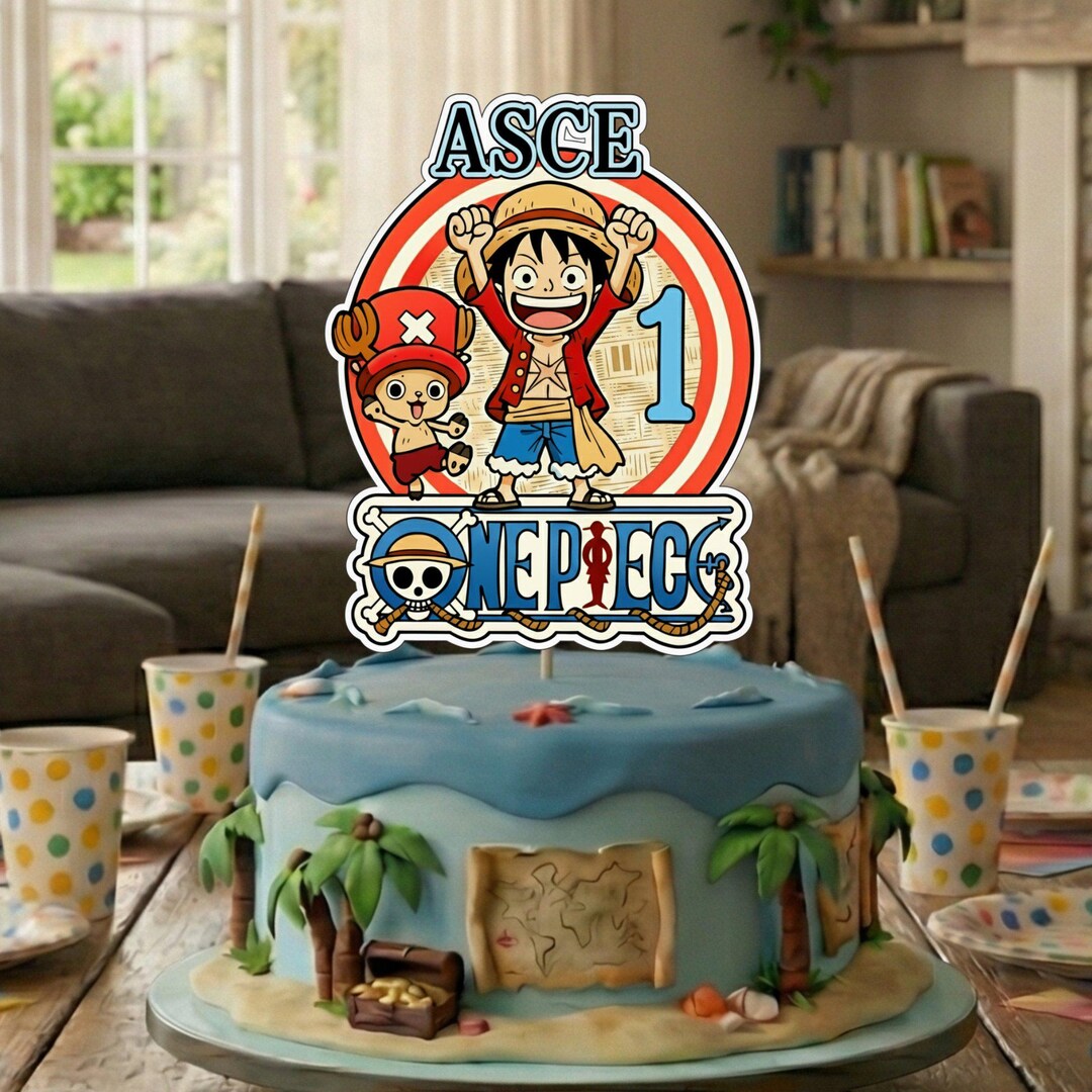 Luffy and Chopper Cake Topper, Custom Name & Age Pirate Anime Decor ...