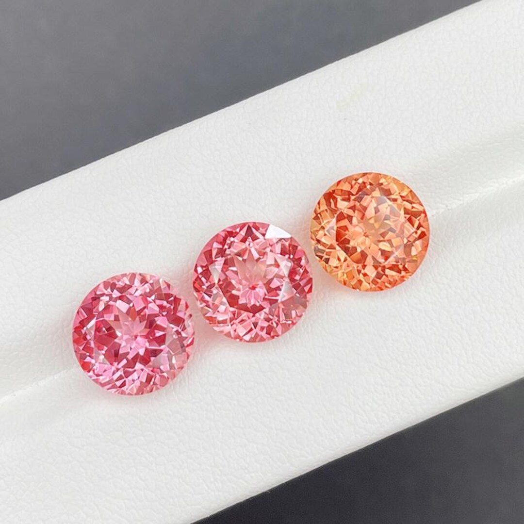 Lab Created Padparadscha Sapphire Round Gemstone, Pink Orange Synthetic ...