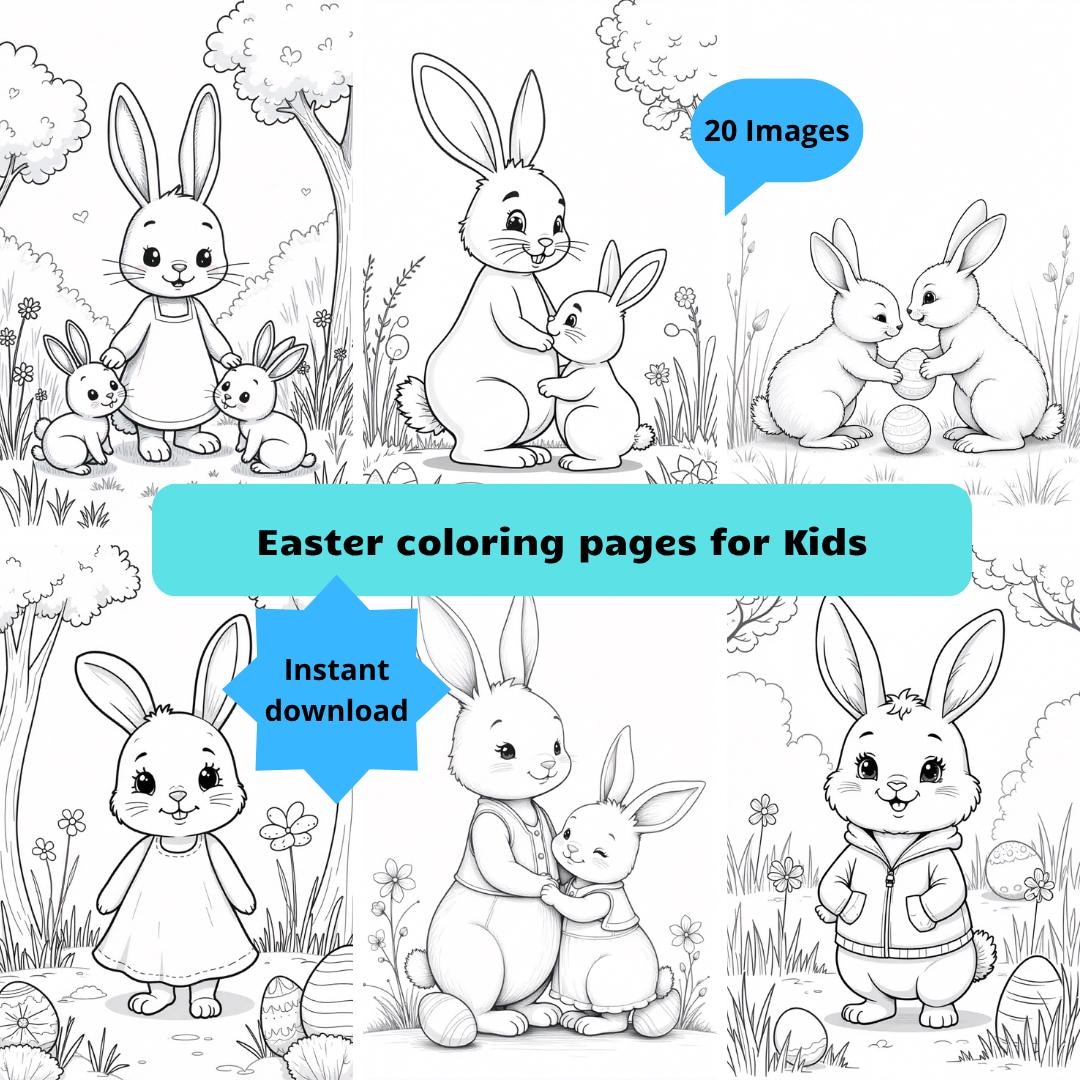 Easter Coloring Pages for Kids Printable, 20 A4 Coloring Sheets, Bunny ...