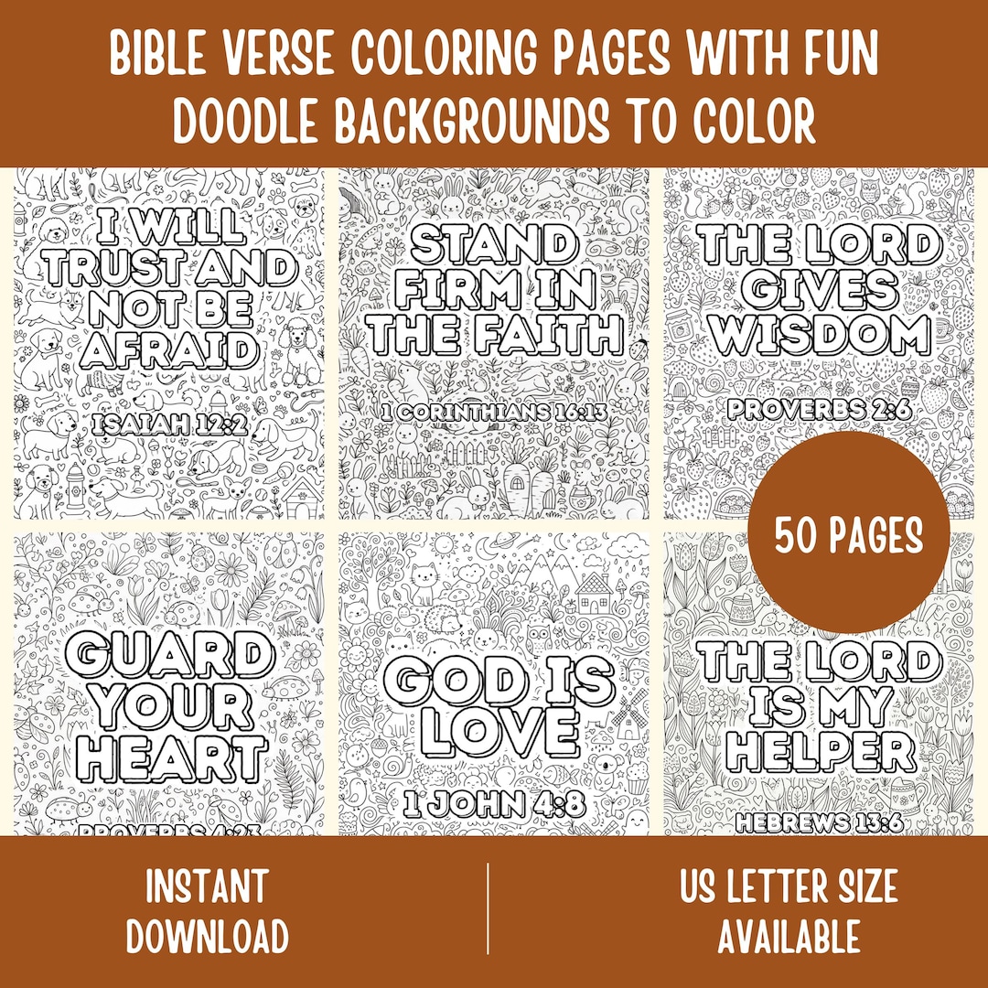 Bible Verse Coloring Pages With Fun Doodle Backgrounds to Color - Etsy