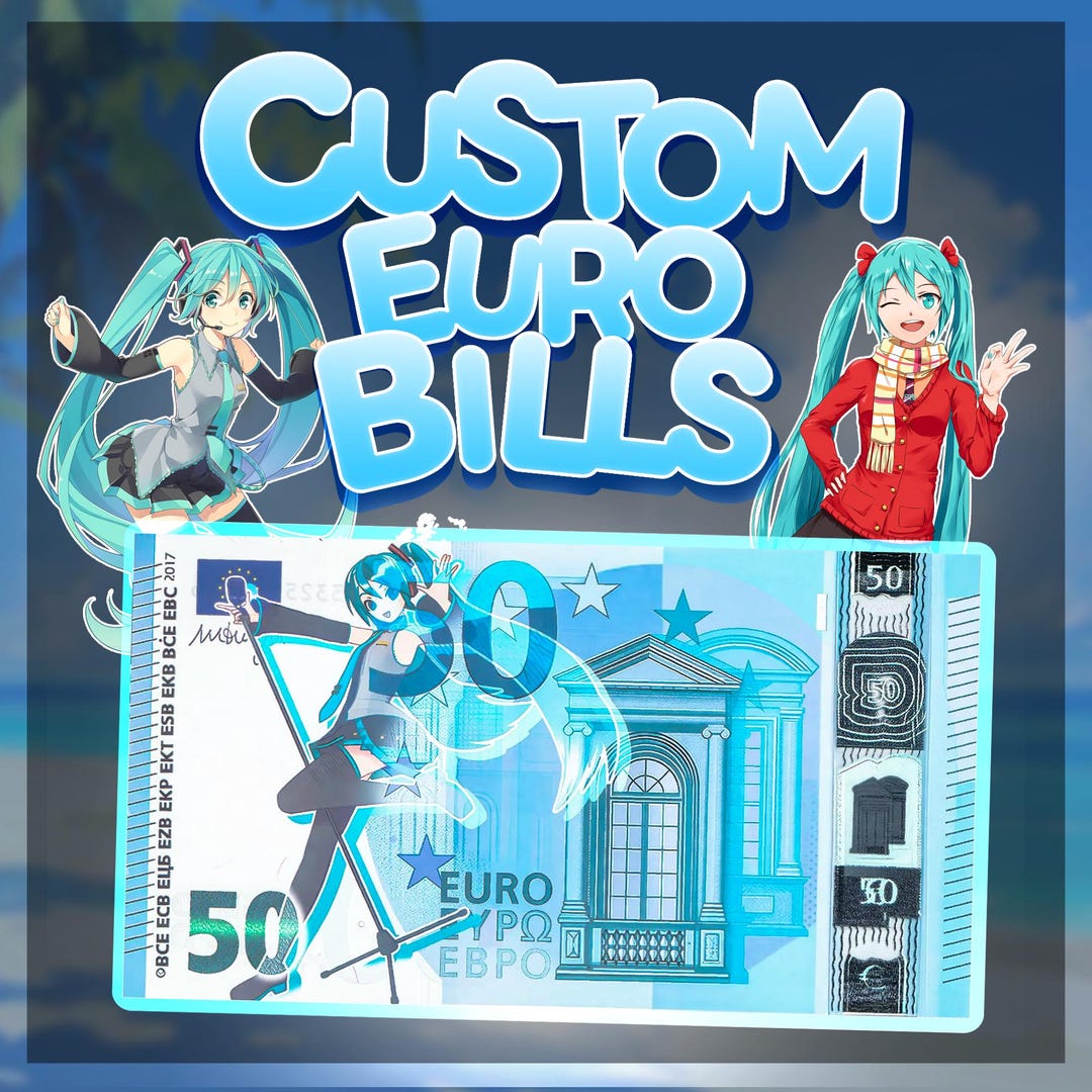 Custom Anime Euro Bill – Hatsune Miku 50 Euro Note Art Print, Kawaii ...