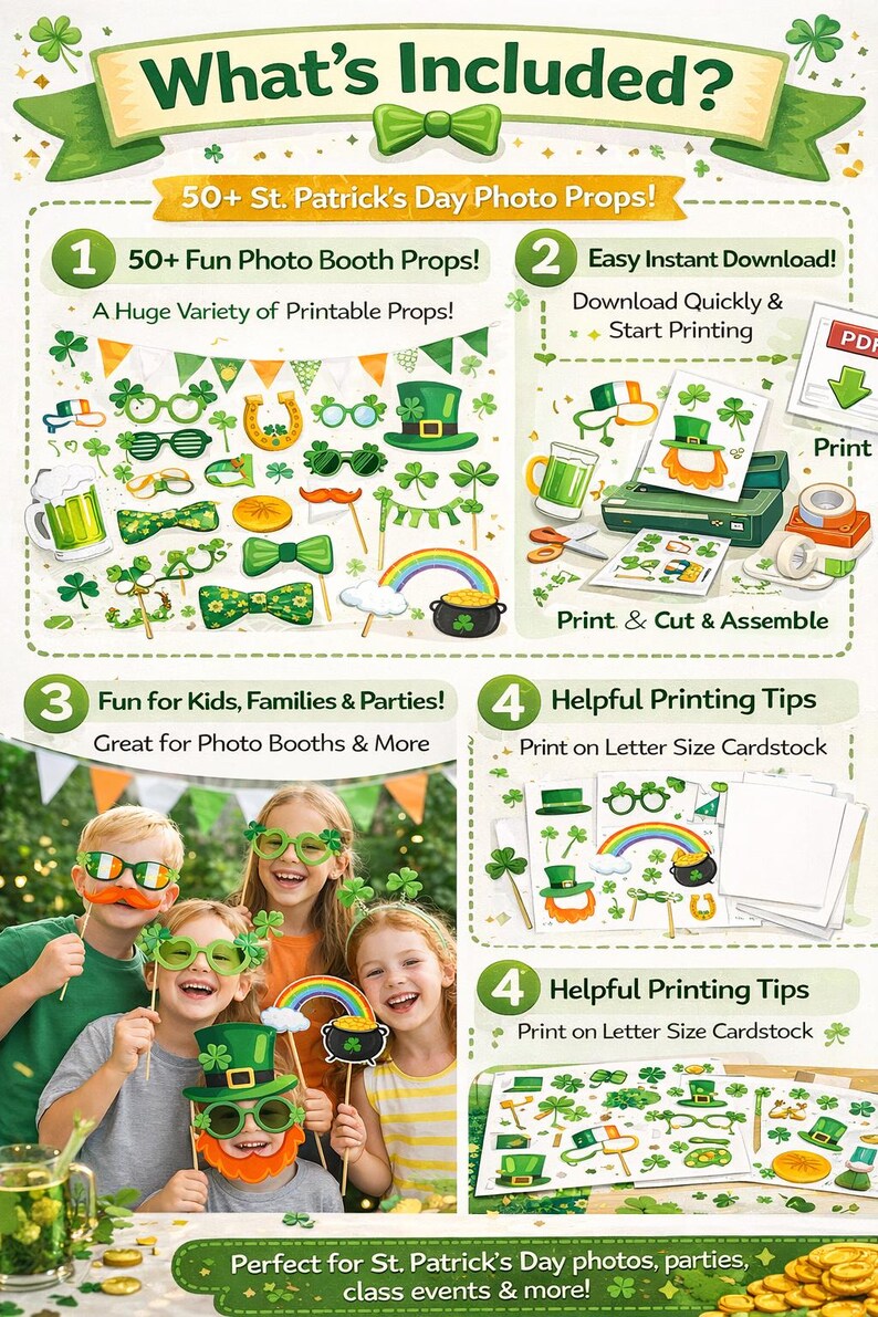 St. Patrick's Day Photo Booth Props (50+ Included) | Printable Party ...