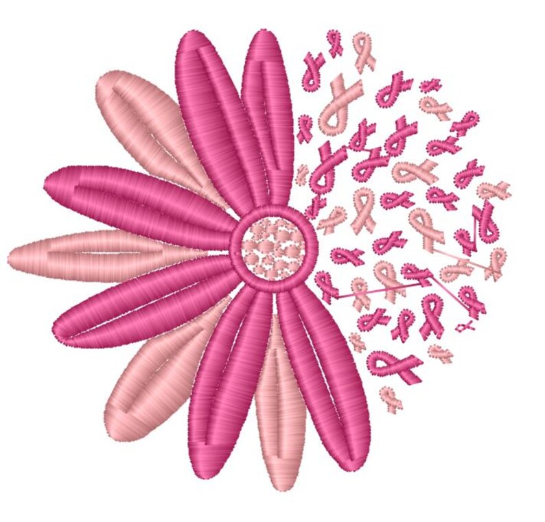 Pink Ribbon Flower Machine Embroidery Design, Breast Cancer Awareness ...
