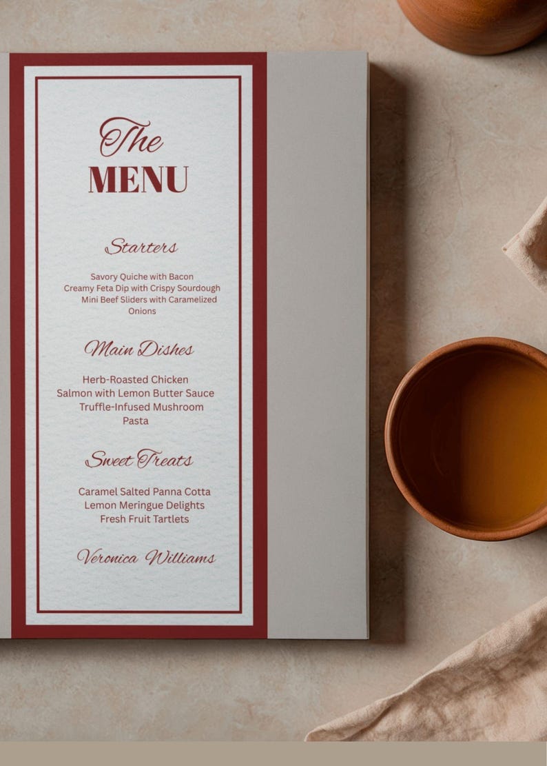 Printable Menu Template , Elegant Menu Card, Editable Menu Sign ...