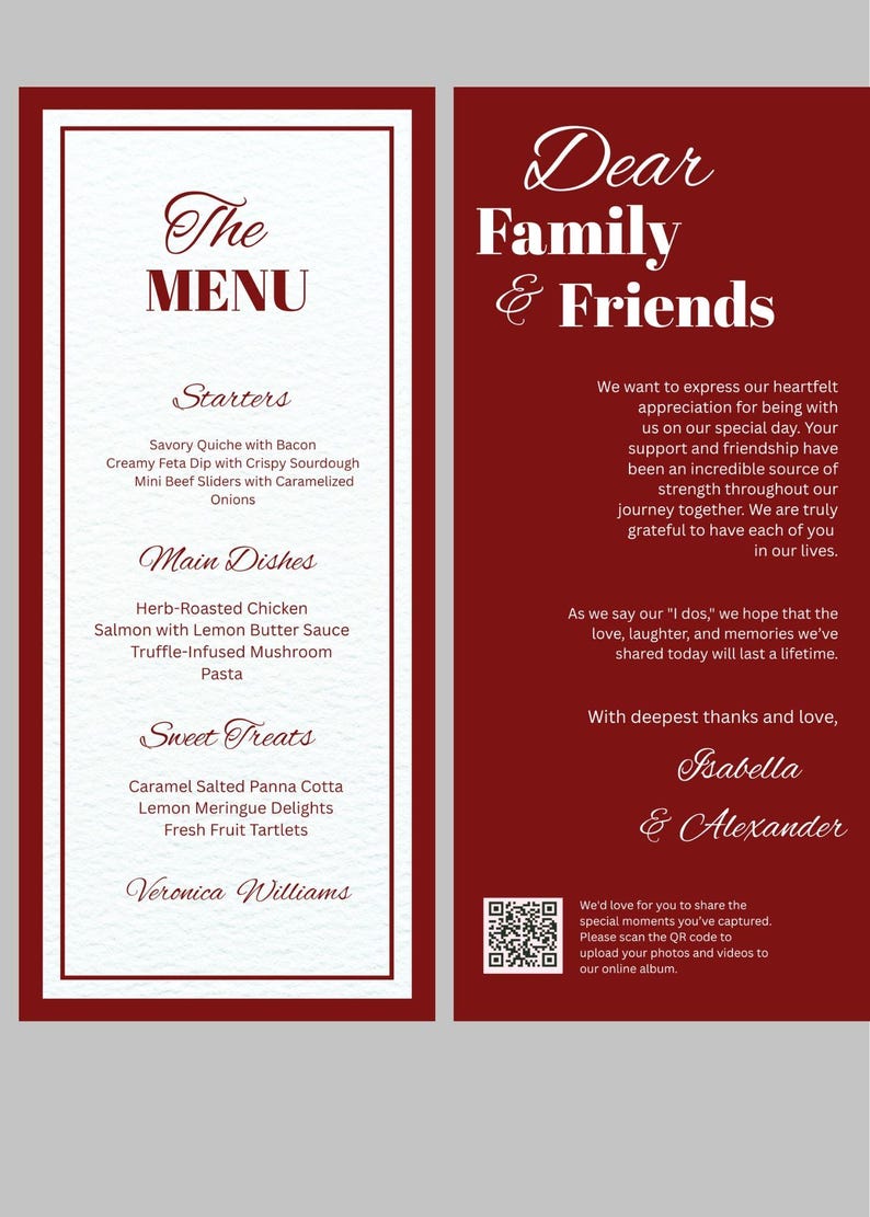 Printable Menu Template , Elegant Menu Card, Editable Menu Sign ...