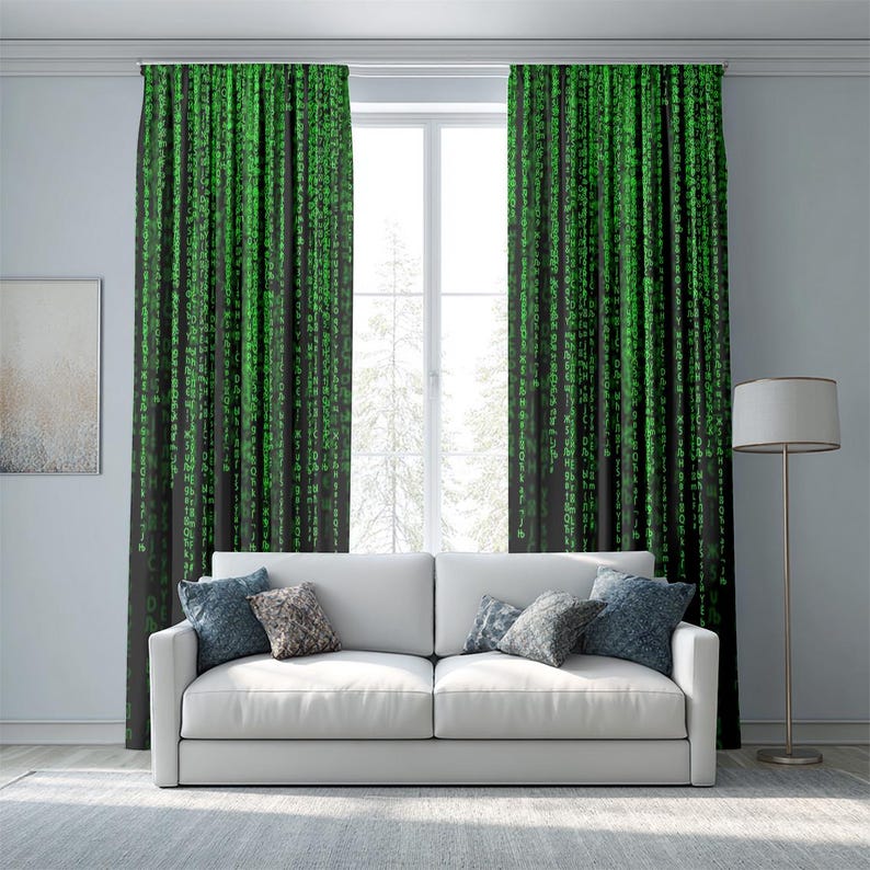 Matrix Curtain, Binary Code Digital Rain Curtains, Cyberpunk Green Code ...