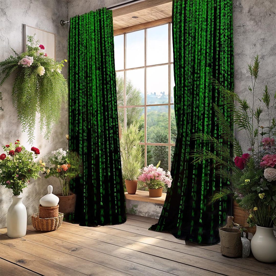 Matrix Curtain, Binary Code Digital Rain Curtains, Cyberpunk Green Code ...