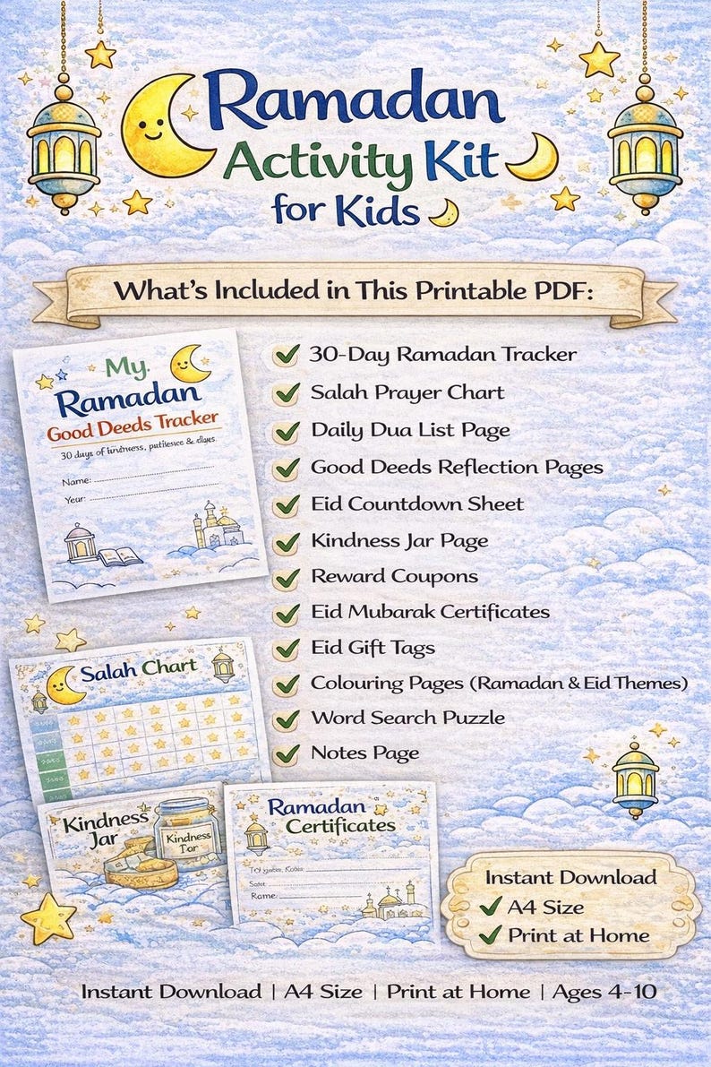 Ramadan Activity Book for Muslim Kids Printable PDF | Islamic 30 Day ...