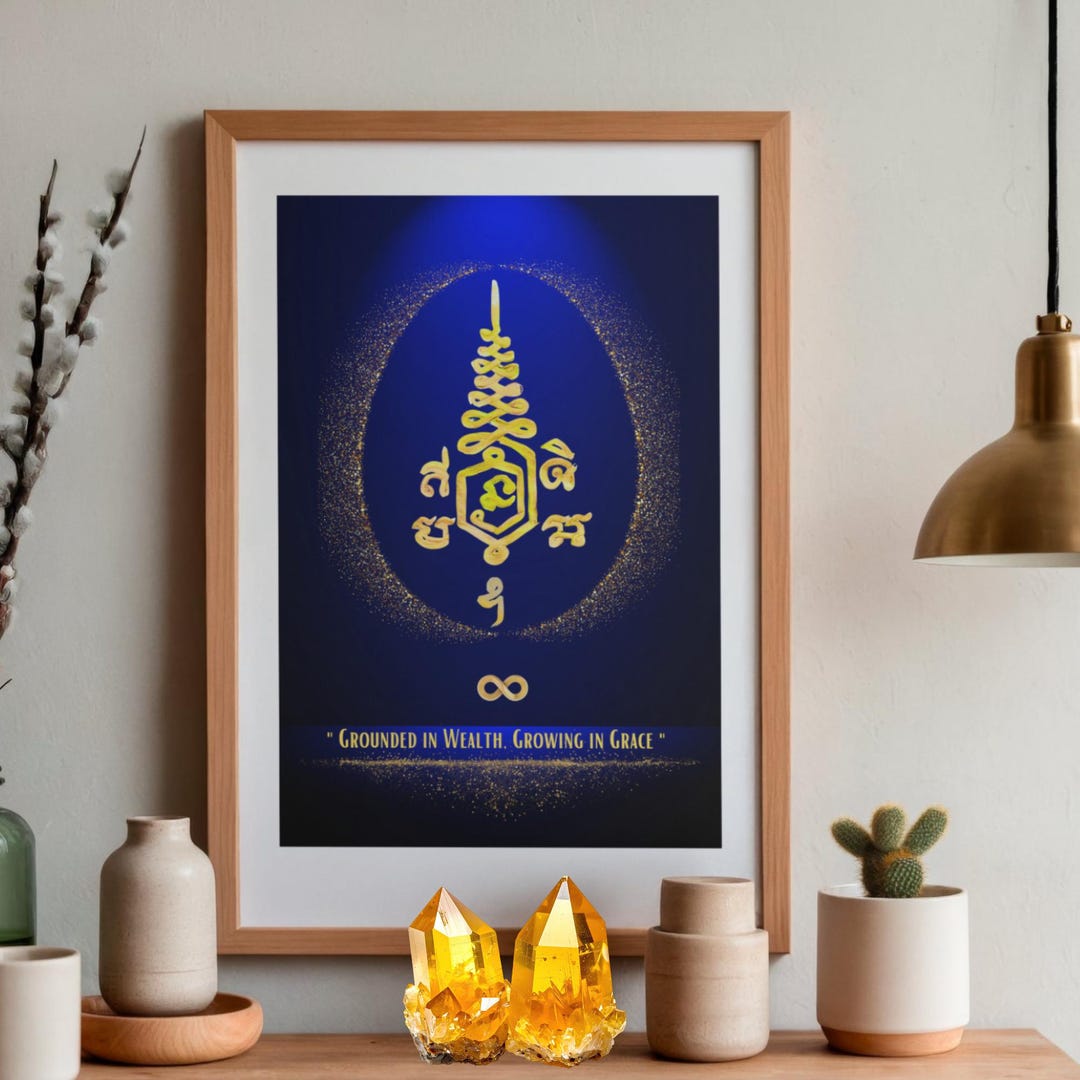Thai Brushwork Art – Na Phoka Sap Abundance Symbol, Midnight Gold Wall ...