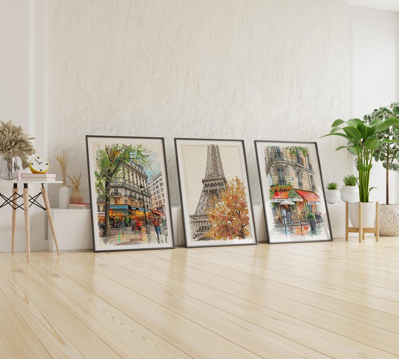 Paris Eiffel Tower Watercolor Prints, French Bistro Travel Art Set - Etsy