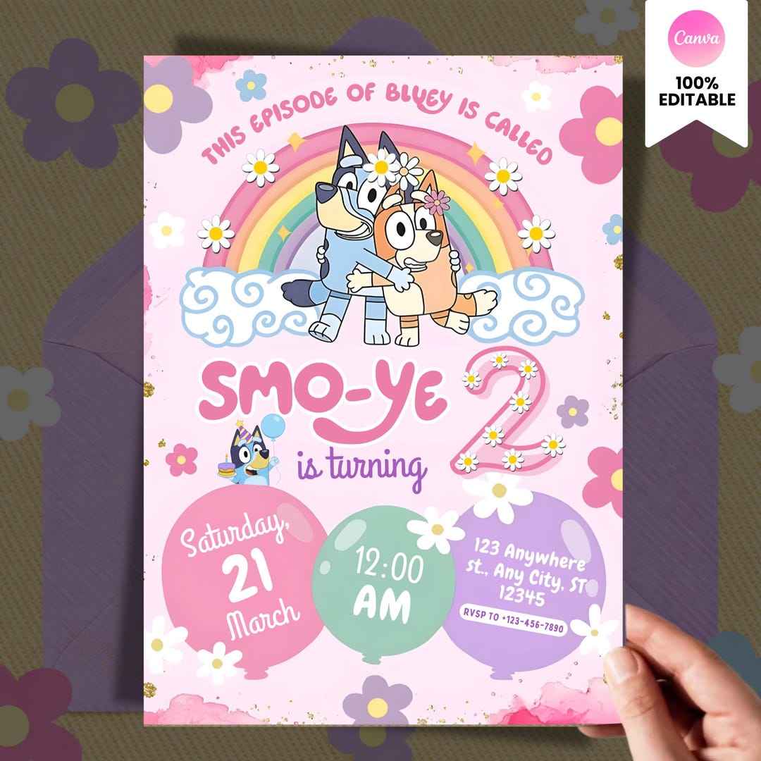 Bluey Birthday Invitation Bing Birthday Invitation Editable Bluey and ...