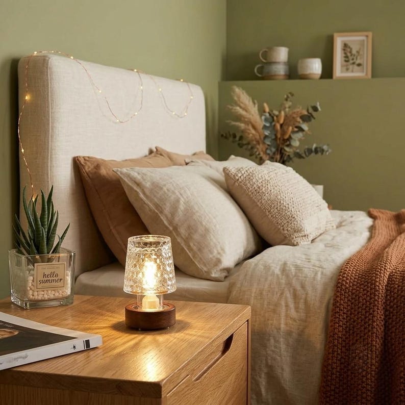 Warm LED Crystal Night Light, Art Deco Glass Lamp, Battery Operated ...