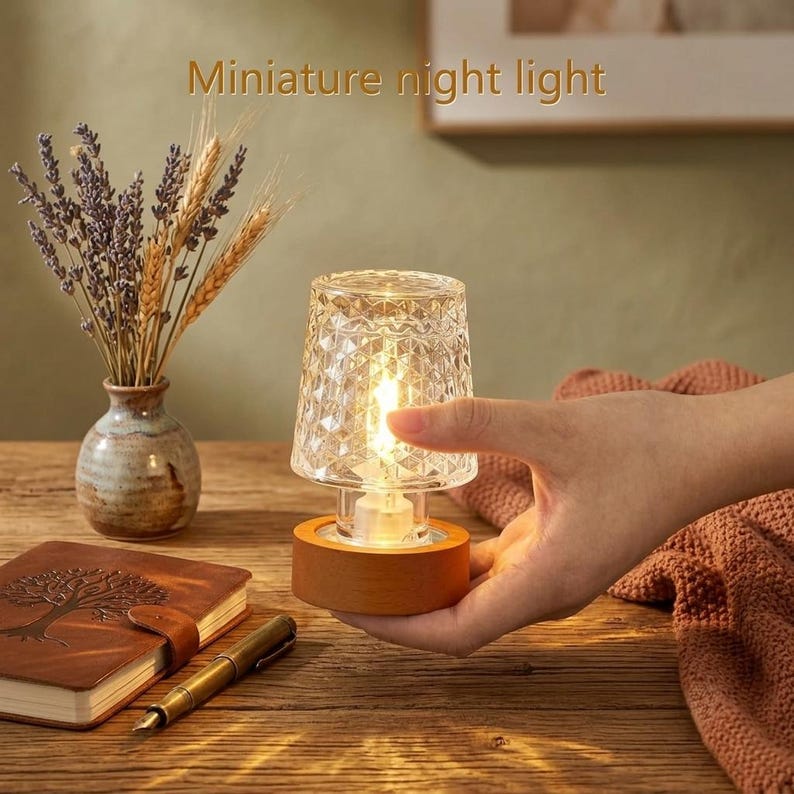Warm LED Crystal Night Light, Art Deco Glass Lamp, Battery Operated ...
