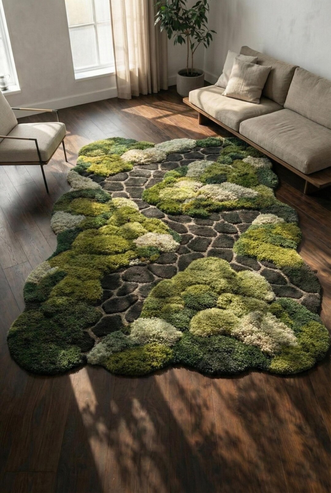 Forest Moss 3D Textured Rug: Hand-tufted Botanical Area Carpet for ...