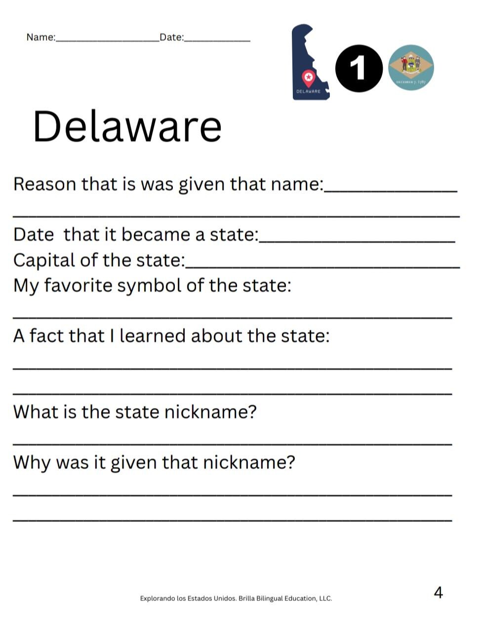 Bilingual (span/eng) State Research Worksheet – 3rd / 4th Grade Social ...