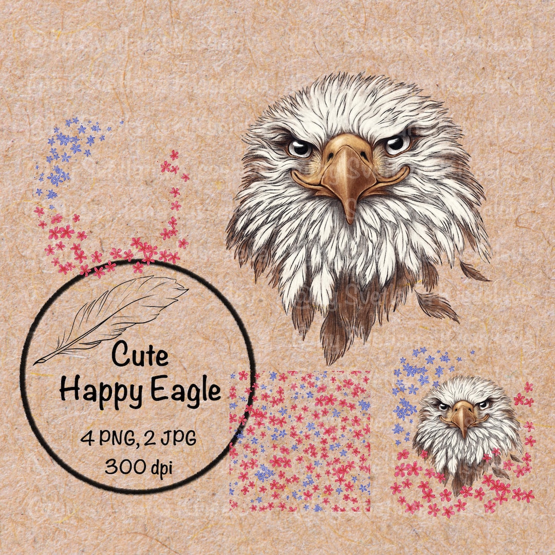 Cute Smiling Eagle Clipart, Bald Eagle Portrait, Sublimation Design ...