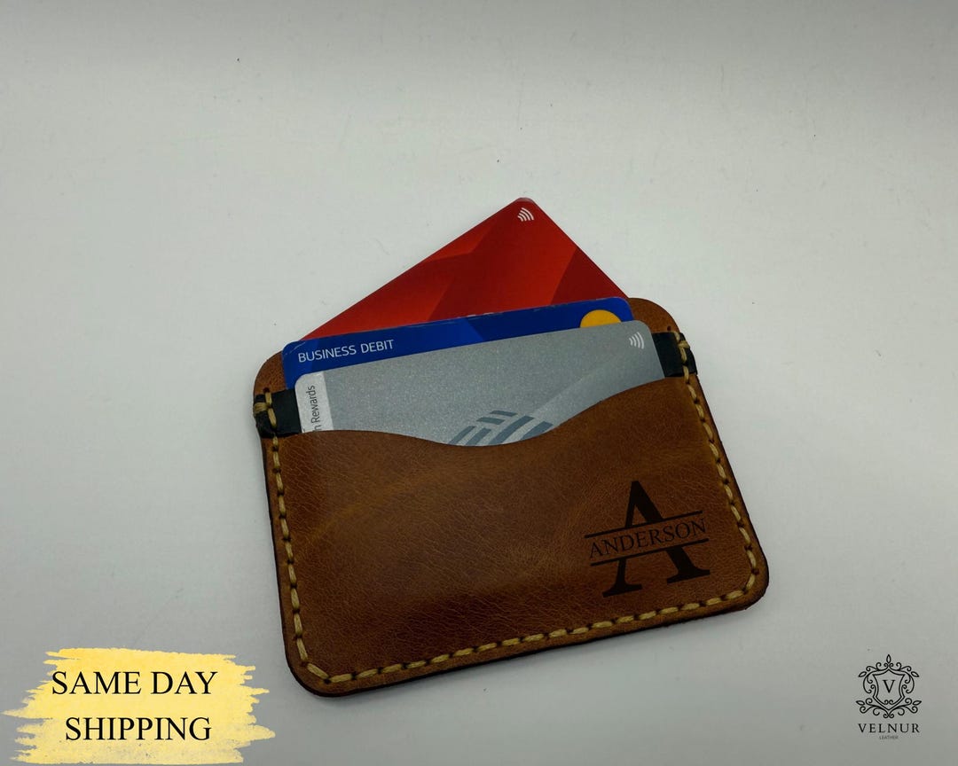 Personalized Leather Card Holder, Hand-stitched Minimalist Card Case ...