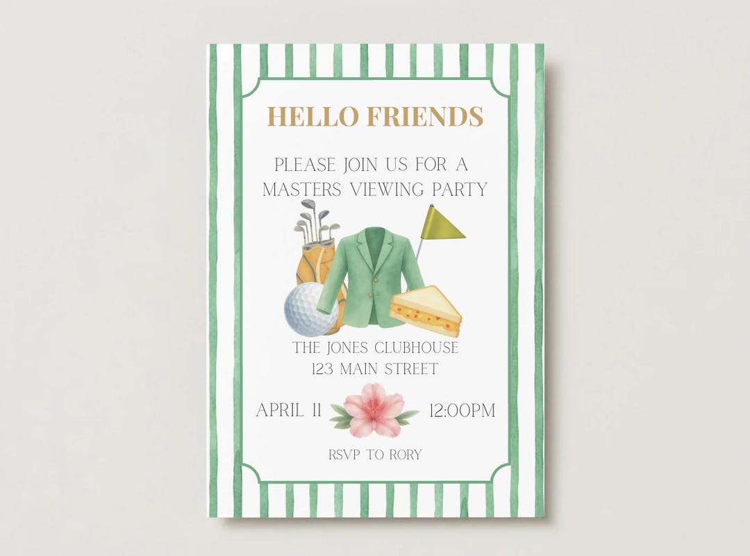 Masters Viewing Party Invitation | Watercolor Green Jacket Pimento ...
