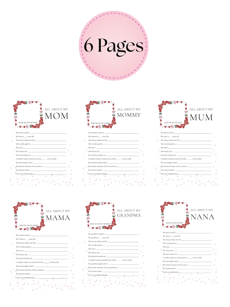 All About Mom Printable Worksheet Bundle, Mother's Day Kids Activity ...