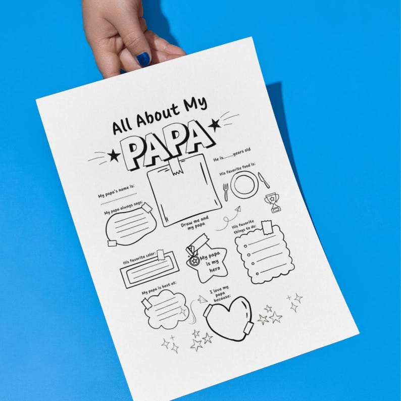 All About Papa Printable, Father's Day Kids Activity Worksheet (instant ...