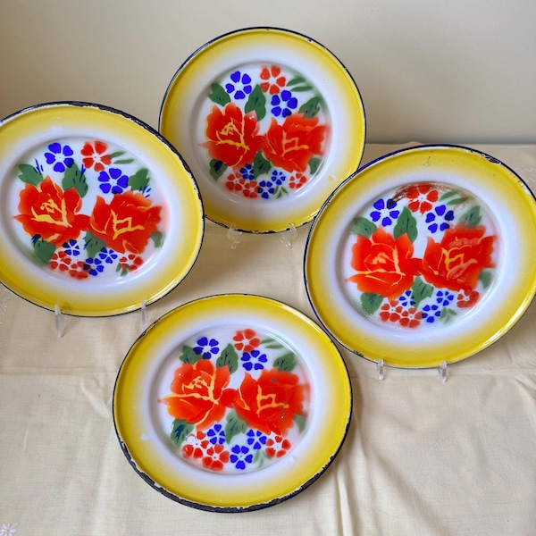 Enamel Floral Plates - Etsy