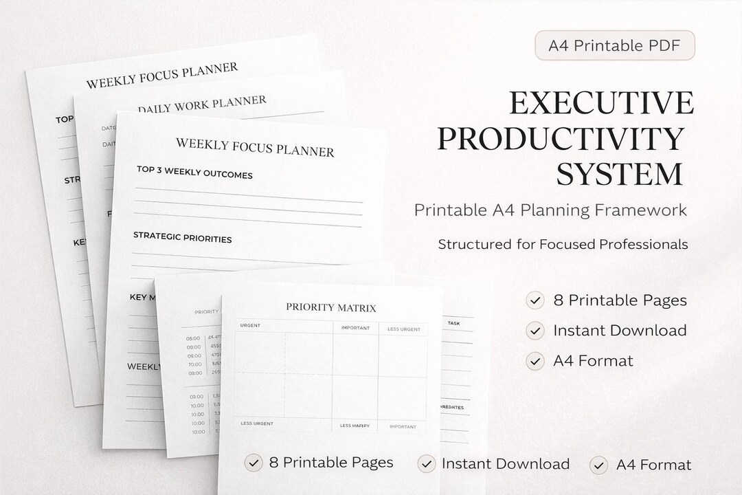 Executive Productivity Planner Printable PDF A4 | Weekly, Daily ...