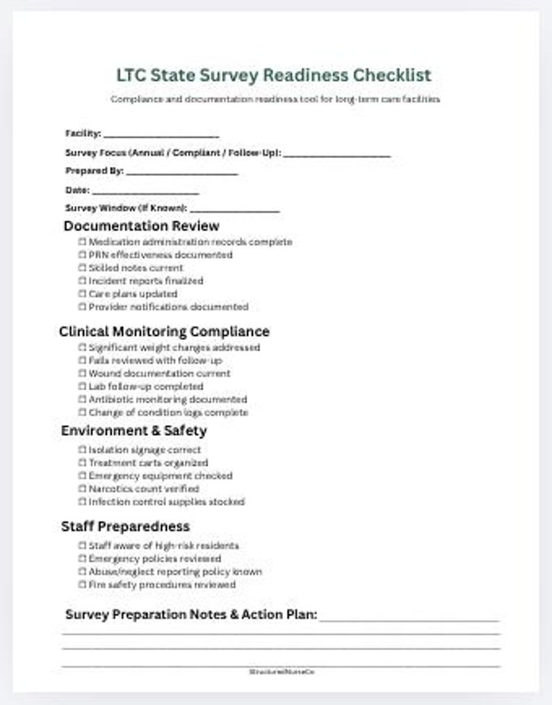 LTC State Survey Readiness Checklist for Long Term Care - Etsy