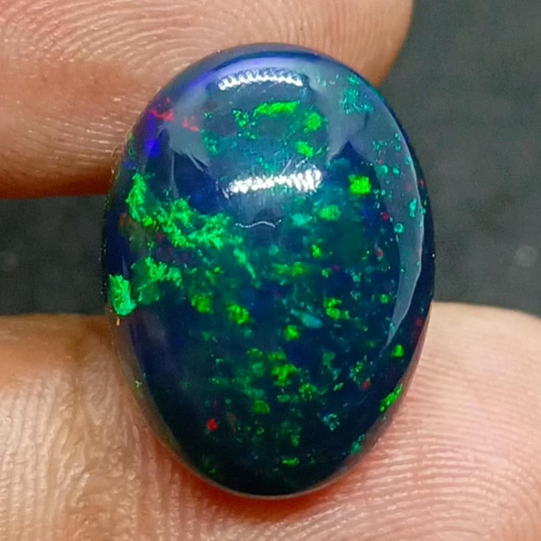 Black Ethiopian Opal Cabochon, Multi Fire Opal Oval Gemstone ( 13.36x18 ...
