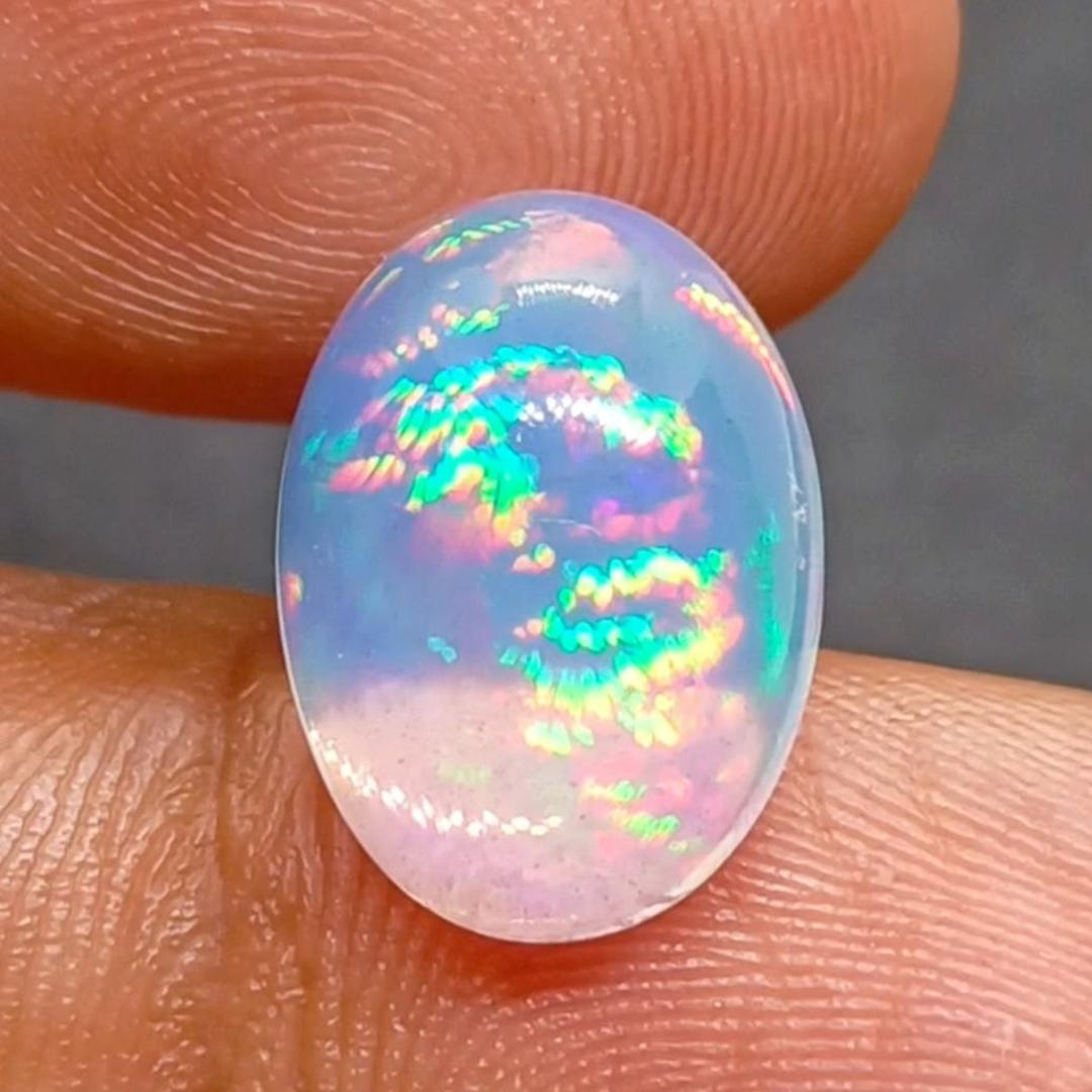 Ethiopian Opal Cabochon, Multi Fire Oval Gemstone ( 10x14mm, 4.90 Carat ...