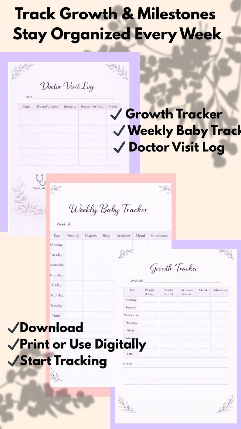 Baby Milestone Tracker, Growth Chart, Weekly Log (PDF Download) - Etsy