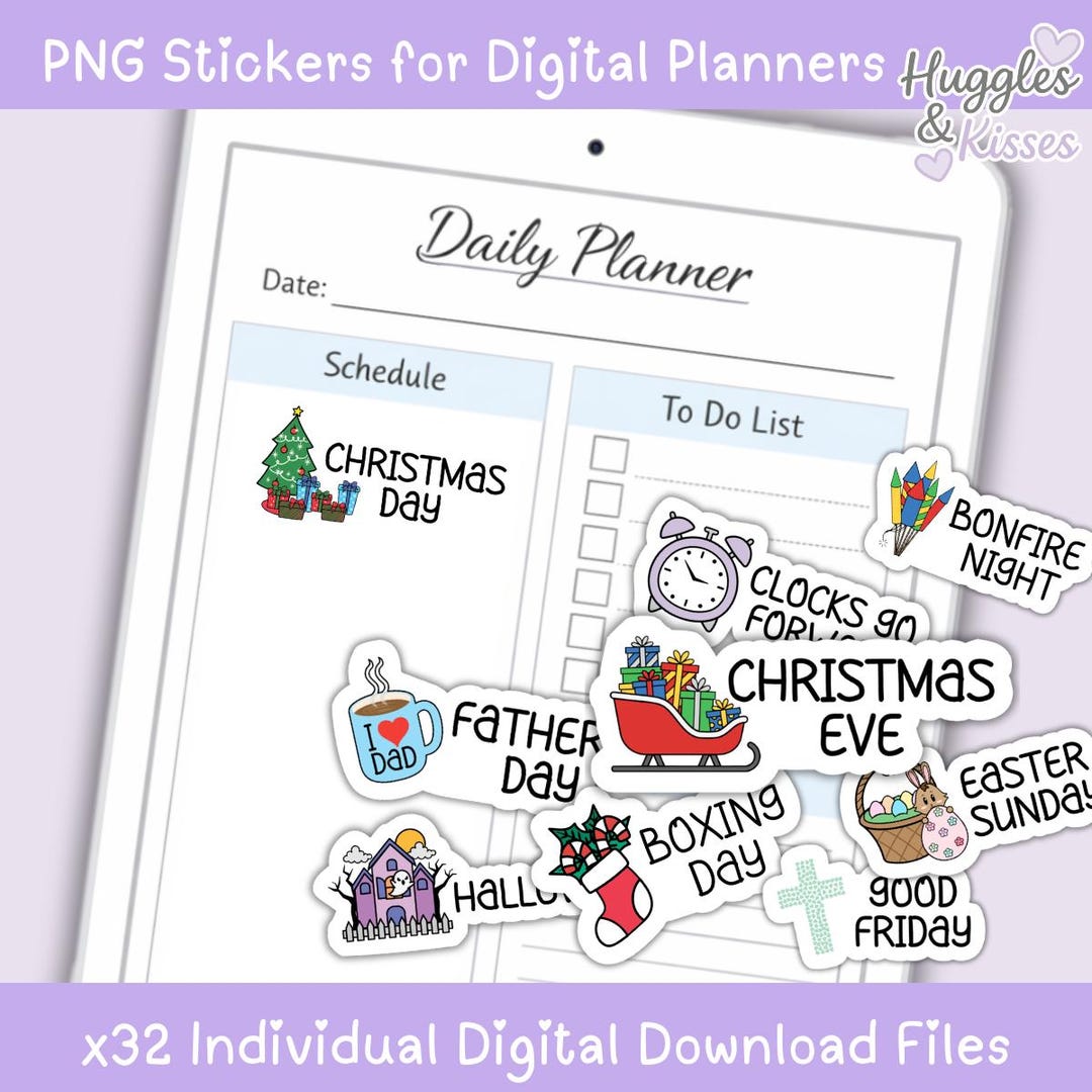 32 PNG UK Yearly Events Digital Planner Sticker | National Holiday ...