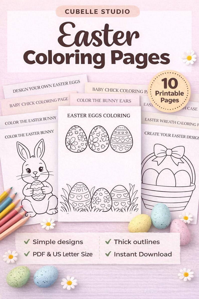 Easter Coloring Pages for Kids Printable – 10 Page Easter Activity ...