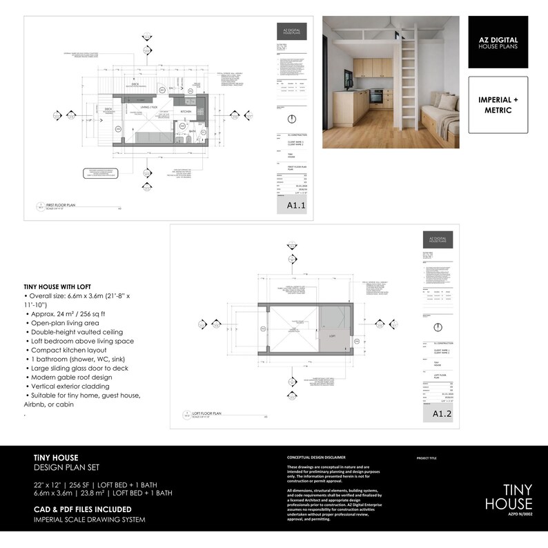 Modern Tiny House Plan | 256 SQFT Loft Cabin (PDF + DWG) - Etsy