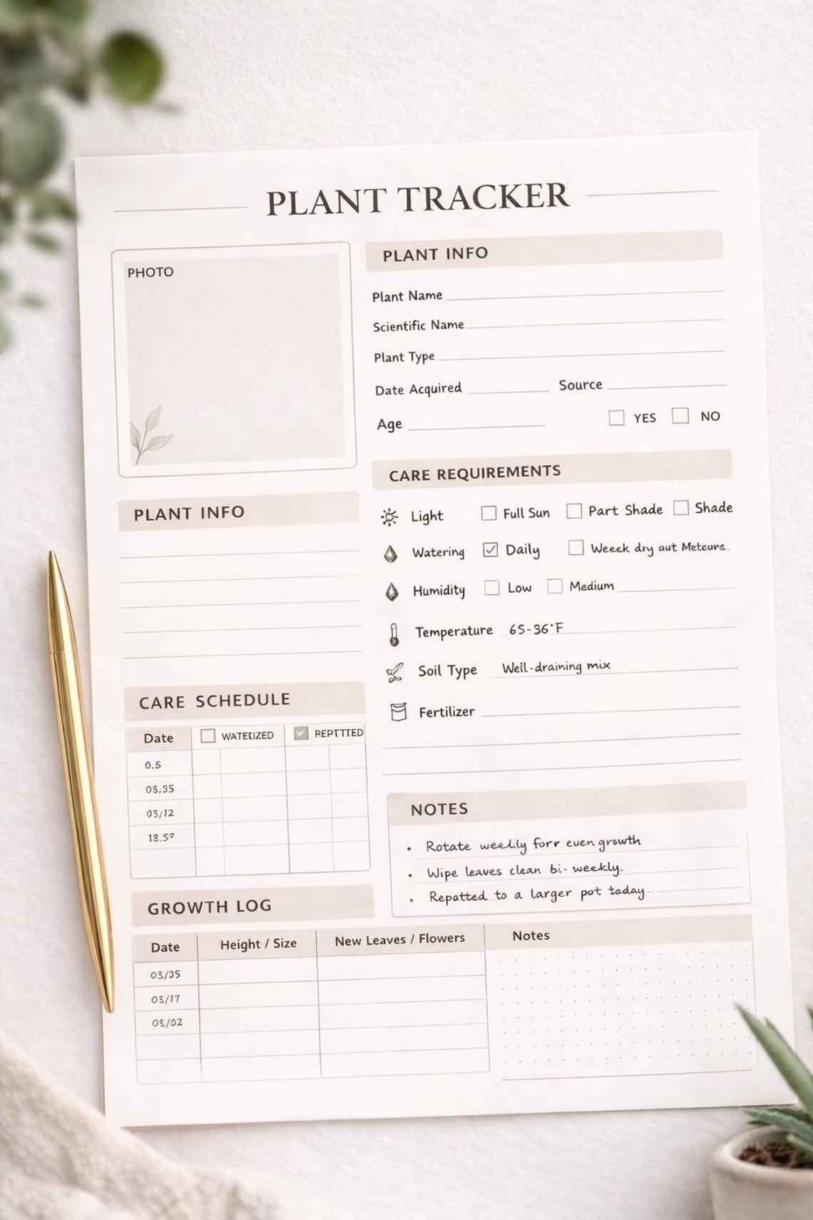 Plant Care Tracker Printable | Keep Your Plants Alive Simple Watering ...