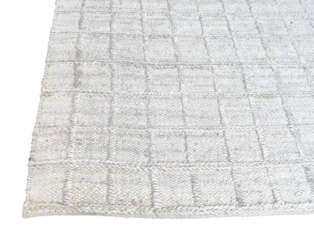 Handmade Chunky Jute Rug, White Grid Square Woven Pattern Ivory Area ...