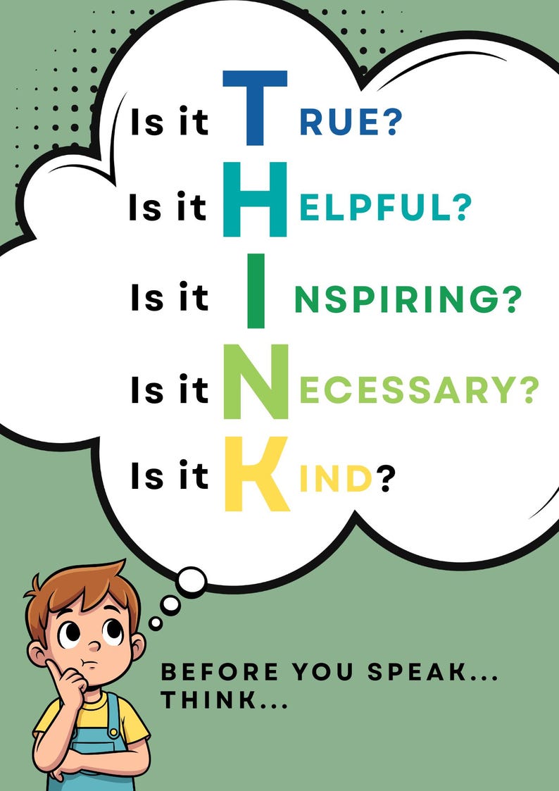 THINK Before You Speak | Kids Social Chart | Emotional Learning ...