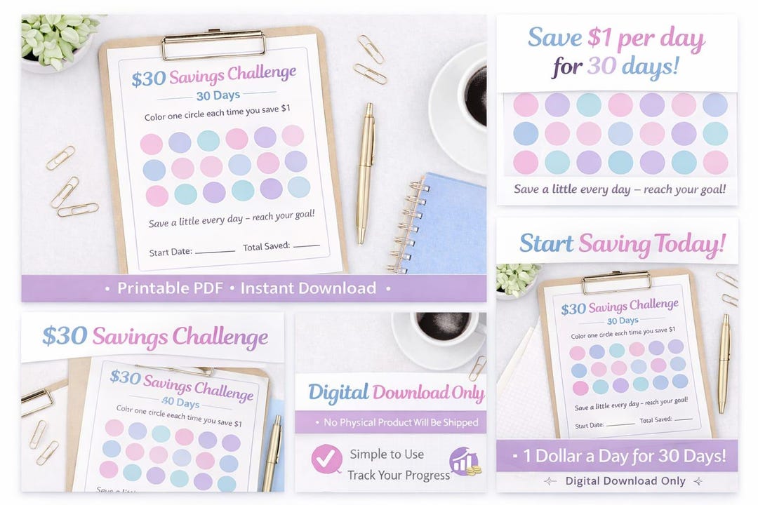 30 Savings Challenge Printable | 30 Day Money Saving Tracker | Pastel ...