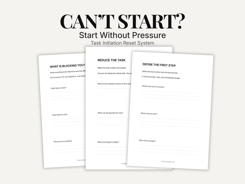 Task Initiation Reset System Printable, Stop Procrastination, Start ...