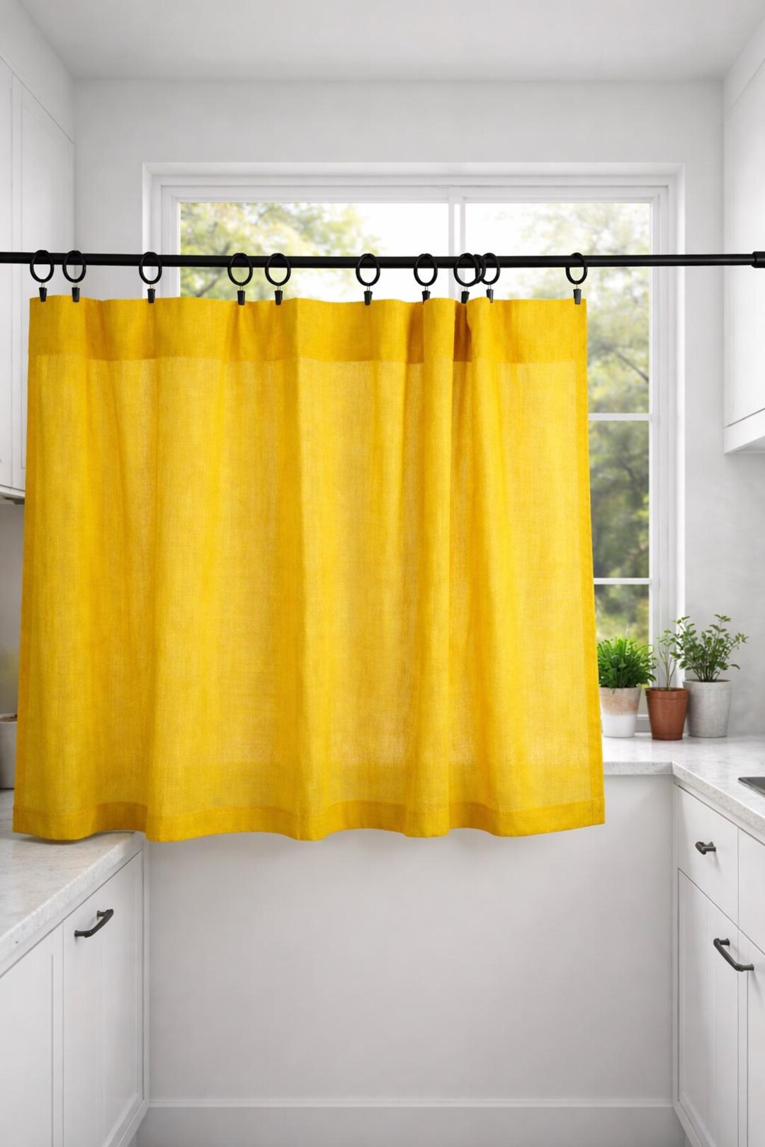 Linen Mustard Cafe Curtain for Kitchen - Short Kitchen Cafe Curtains ...