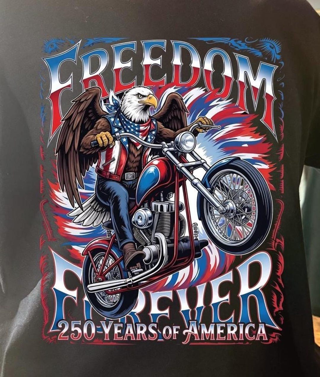 Freedom Forever Eagle Motorcycle Shirt | America 250 Biker Tee ...