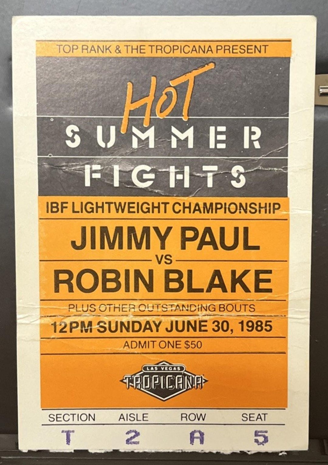 1985 Jimmy Paul Vs Robin Blake IBF Title Boxing Ticket Stub Tropicana ...